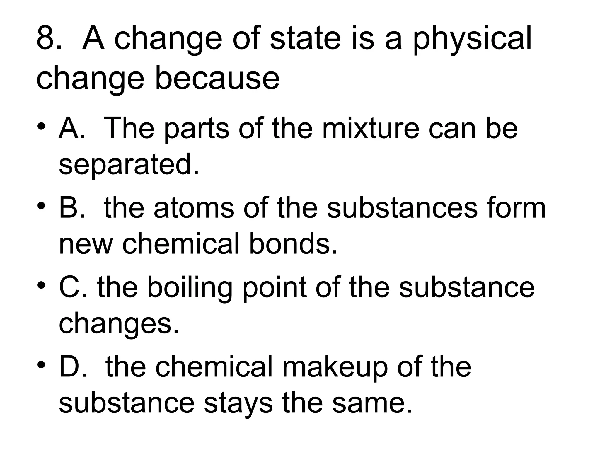 Chemical and Physical Change Practice | PPT