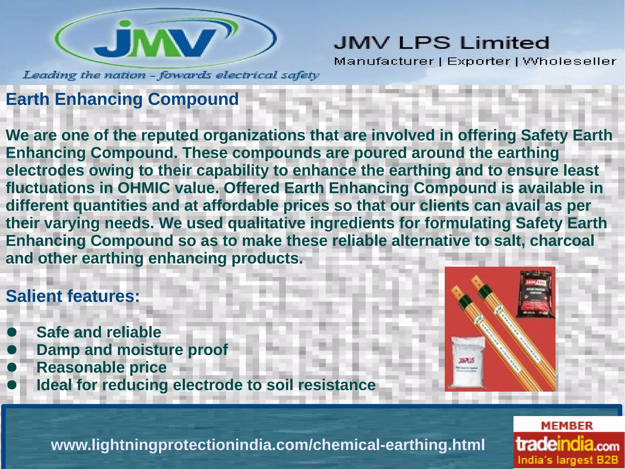 Chemical Earthing Compound Exporter, Manufacturer, JMV LPS Limited, Noida | PPT
