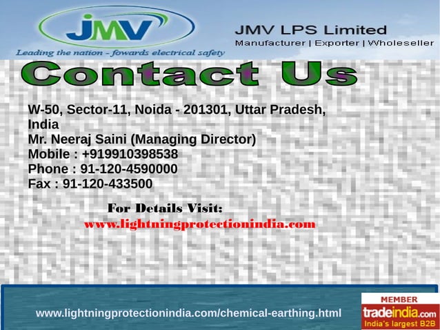 Chemical Earthing Compound Exporter, Manufacturer, JMV LPS Limited, Noida | PPT