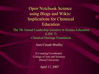 Chemical Heritage Open Notebook Science | PPT