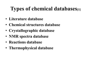 Chemical abstract and patent database | PPTX | Databases | Computer ...