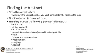 How to Use Chemical Abstracts (in Print) | PPTX
