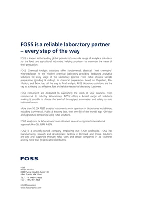 FOSS Laboratory Analysis Solutions | PDF