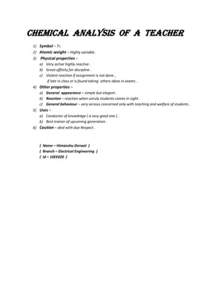 Chemical analysis of a teacher | PDF