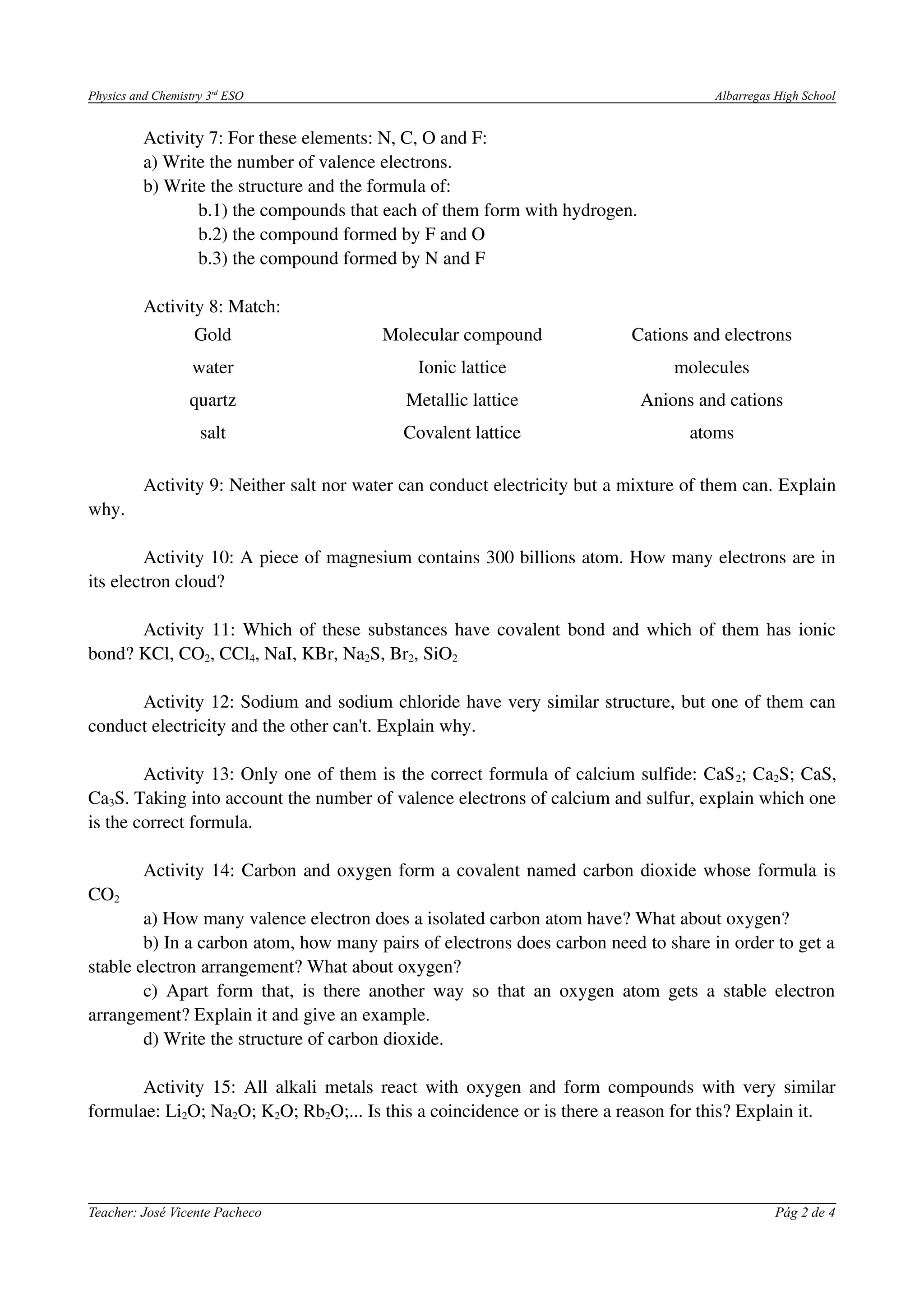 Chemical bond activities | PDF