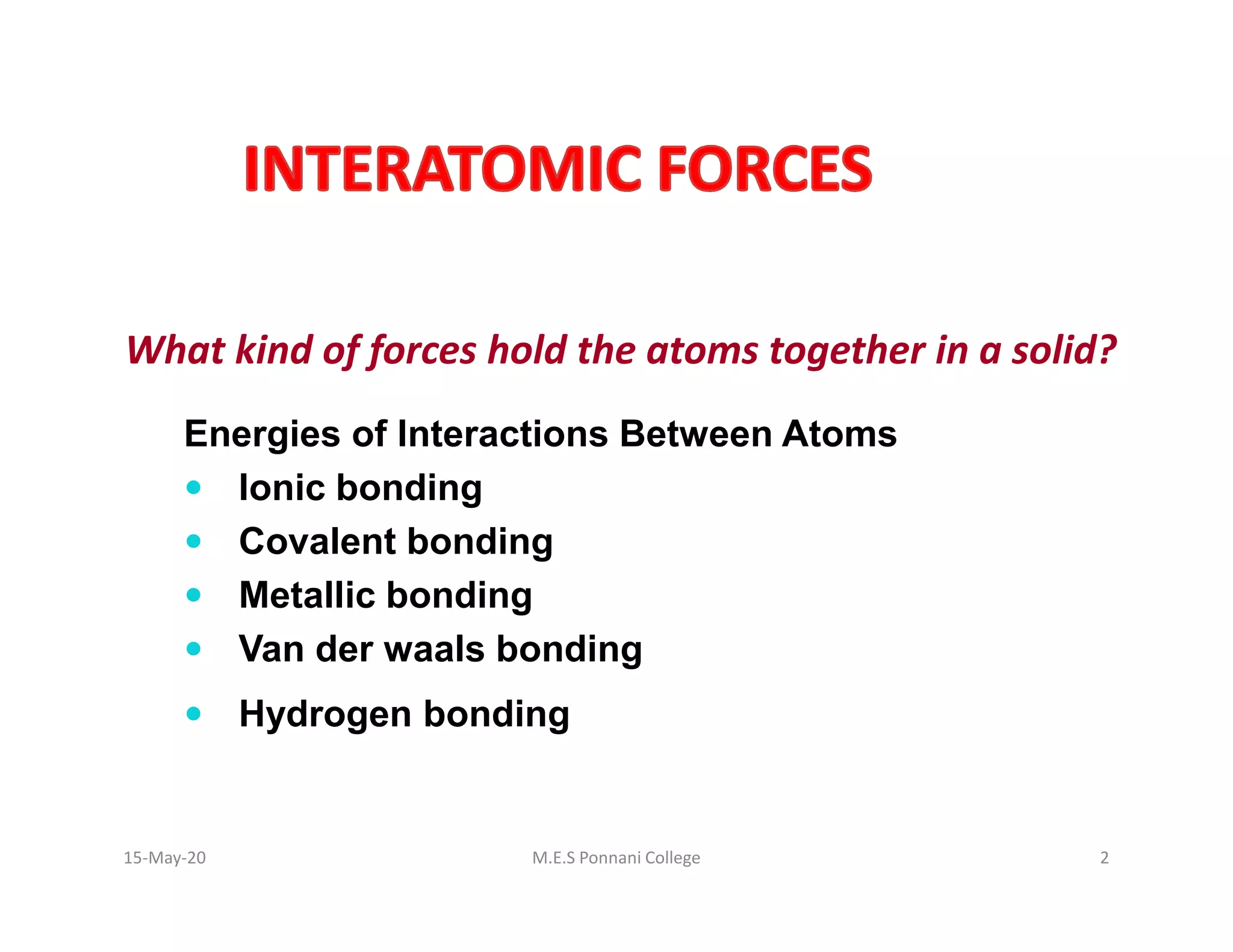 Chemical bonding and different types of interactions | PDF