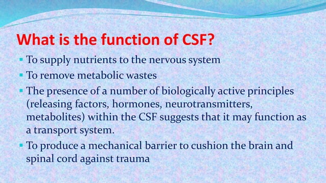 Chemical components of CSF analysis | PPTX | Brain and Nervous System ...