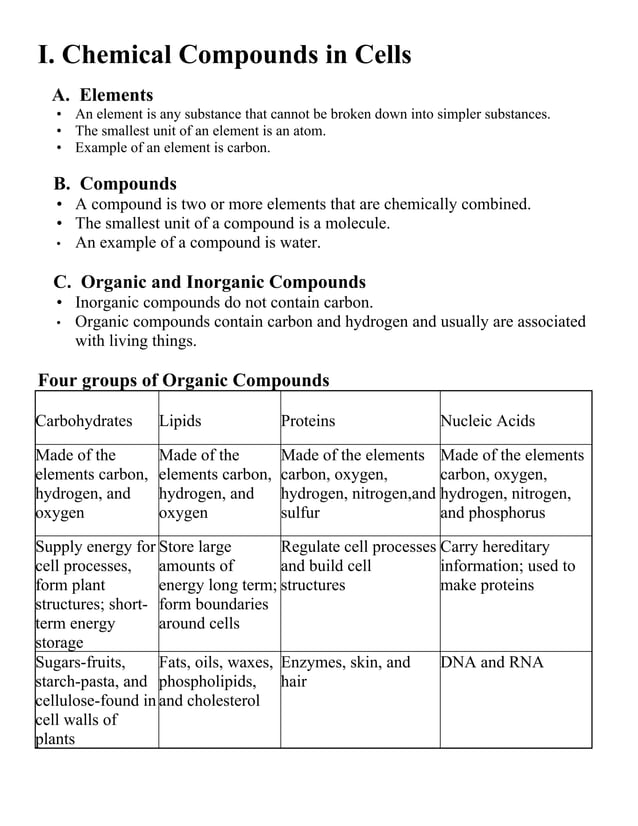 Chemical Compounds In Cells Outline | PDF