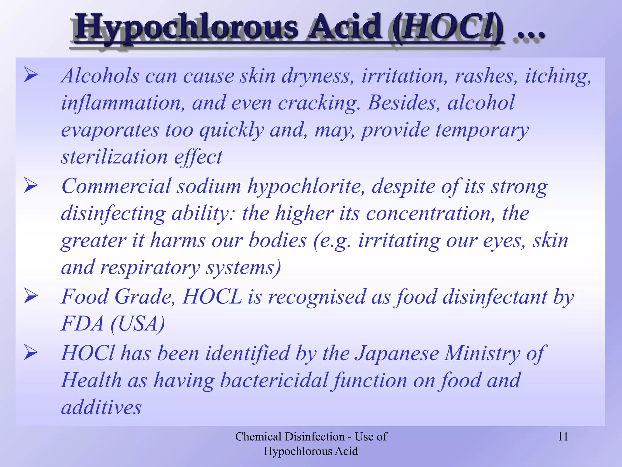 Chemical disinfection - use of hypochlorous acid | PPTX