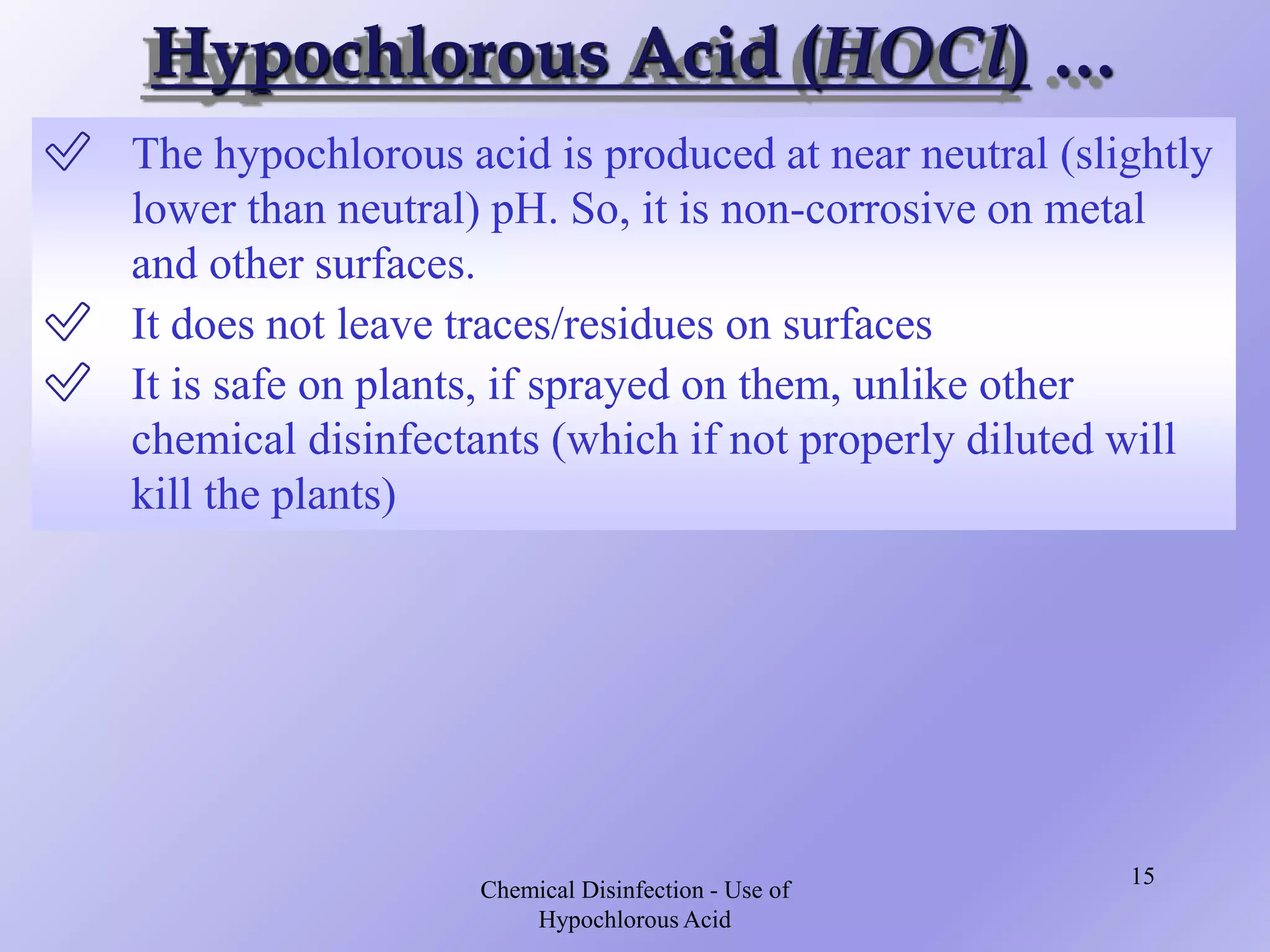 Chemical disinfection - use of hypochlorous acid | PPTX