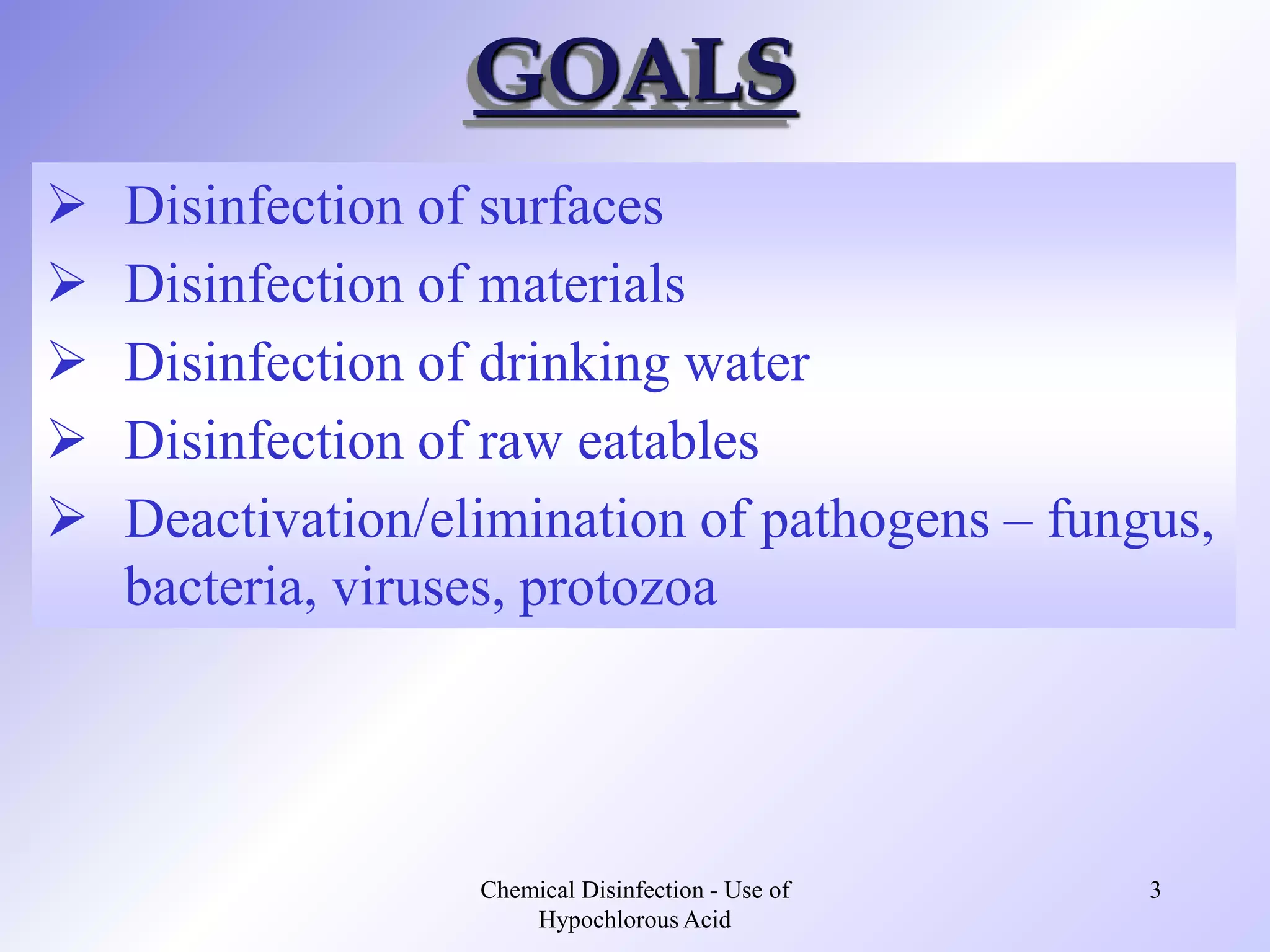 Chemical disinfection - use of hypochlorous acid | PPTX