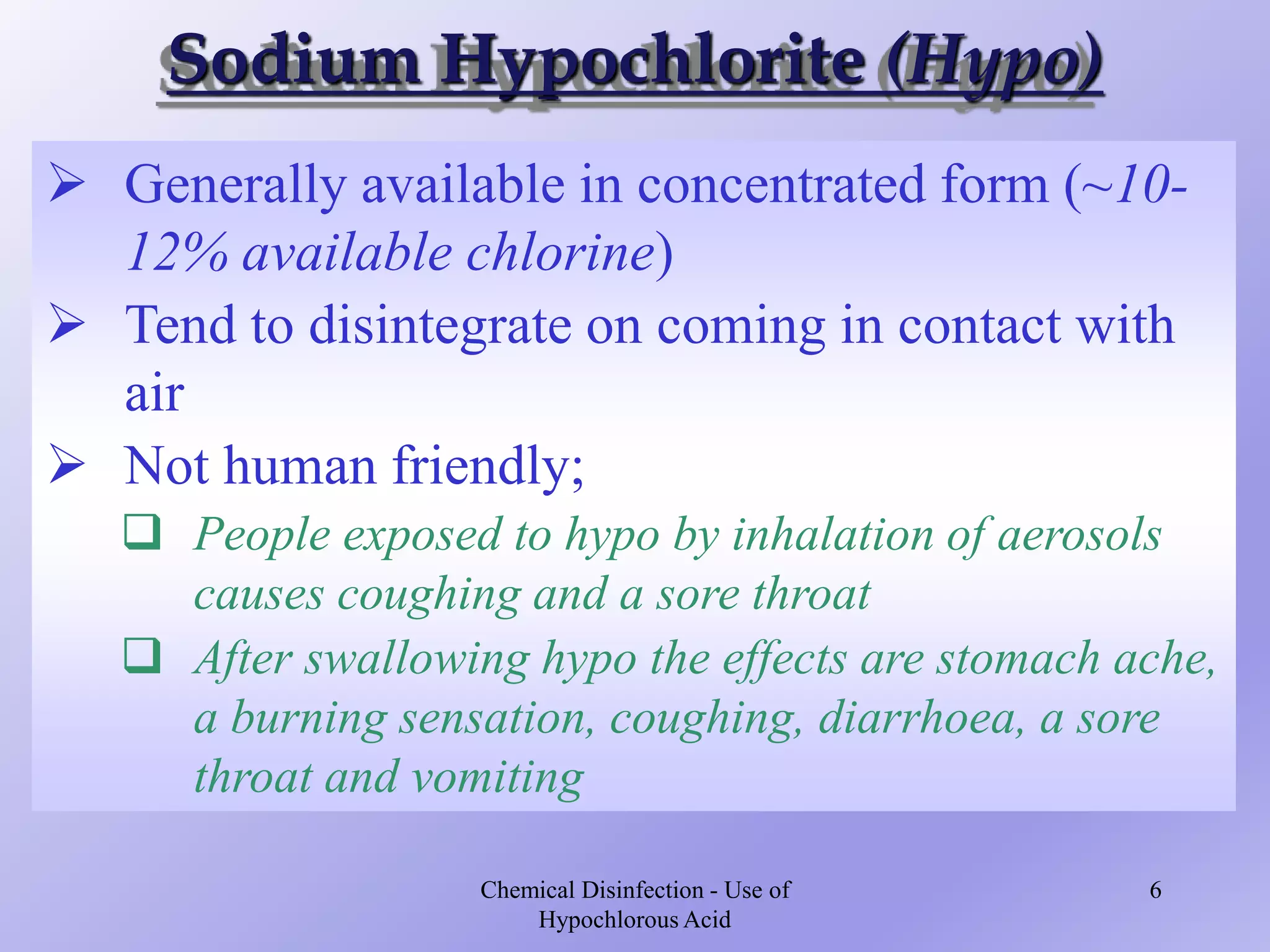 Chemical disinfection - use of hypochlorous acid | PPTX