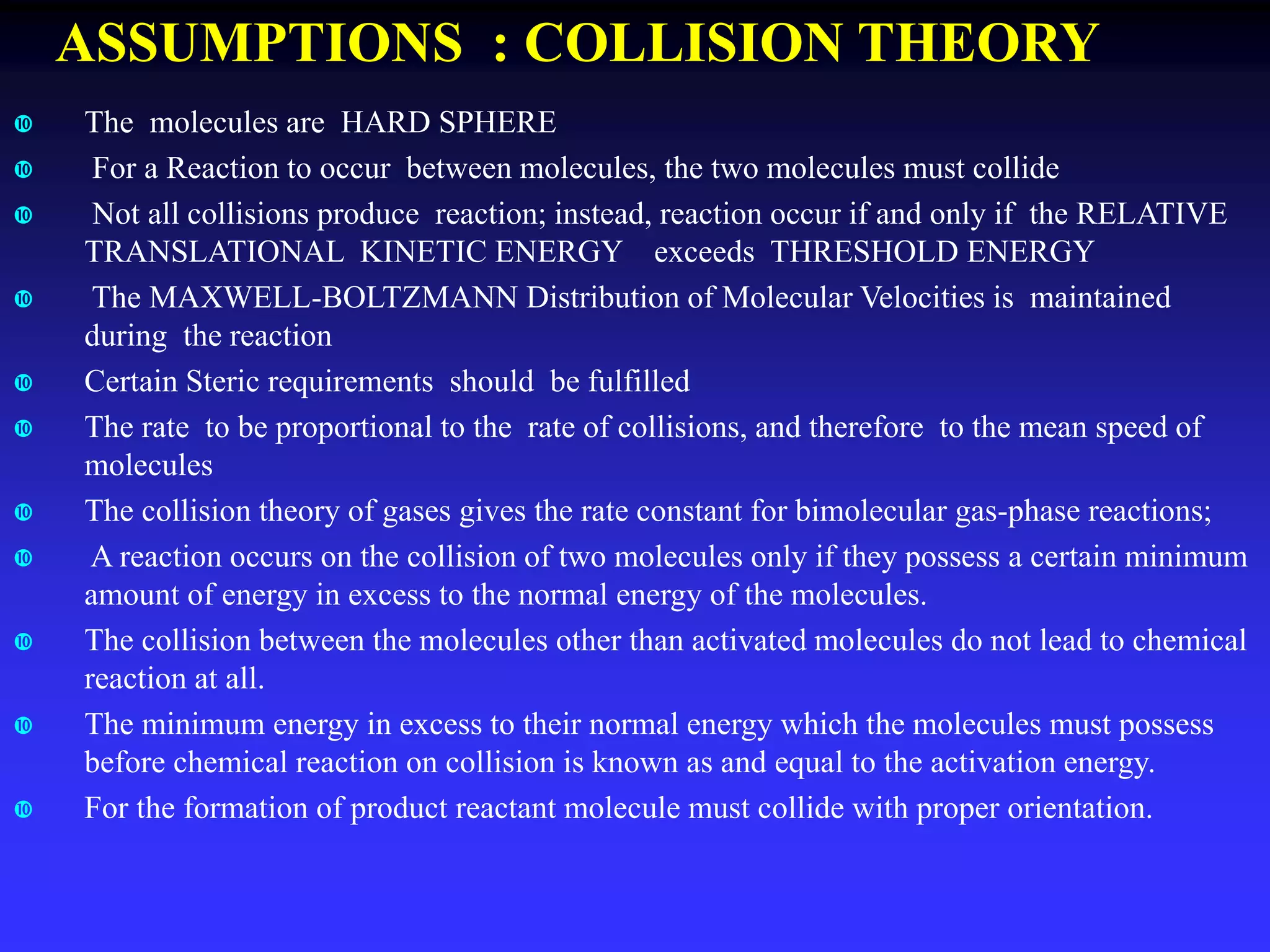 Chemical dynamics, intro,collision theory by dr. y. s. thakare | PPT