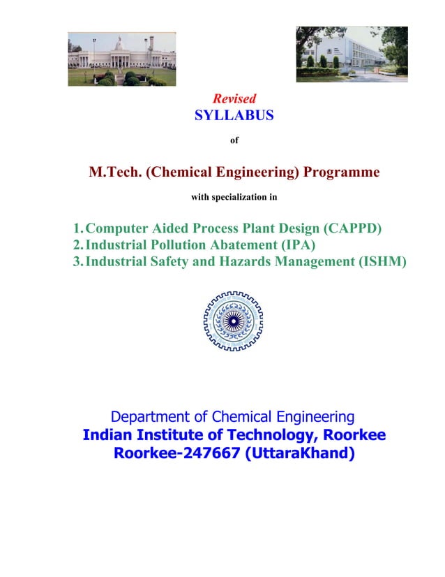 M.Tech. Chemical Engineering Syllabus IIT Roorkee Specializations CAPPD IPA ISHM | PDF