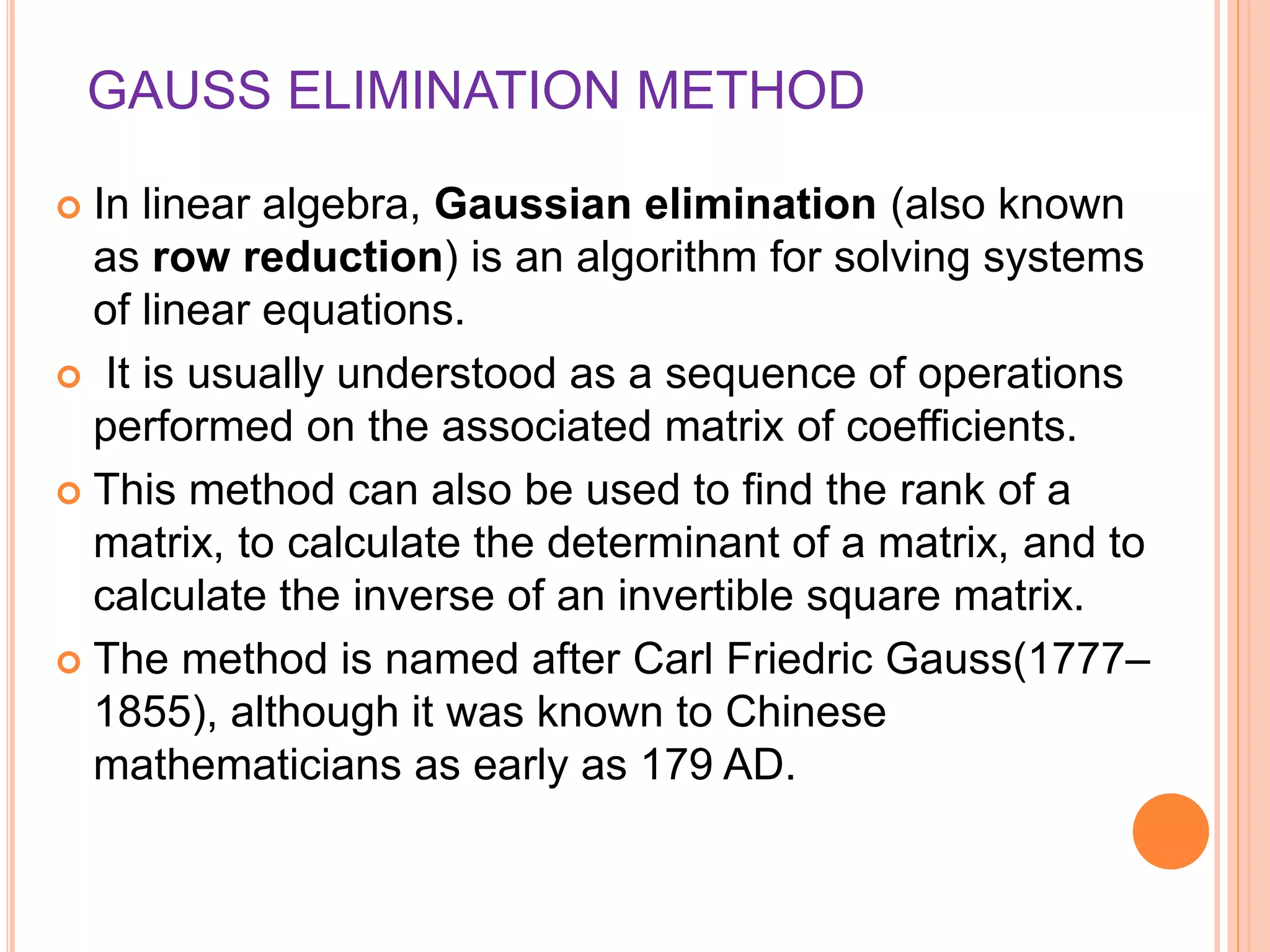 Gauss jordan and Guass elimination method | PPTX