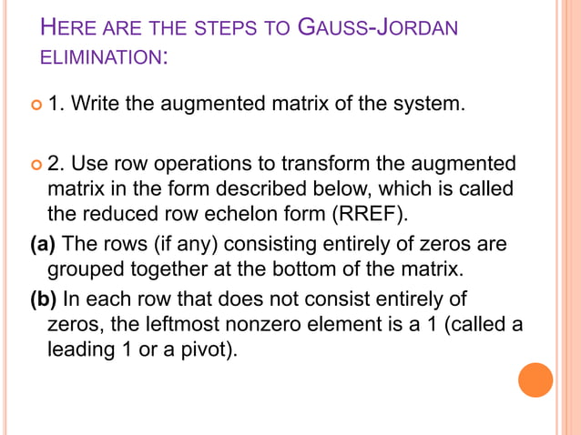 Gauss jordan and Guass elimination method | PPTX | Chemistry | Science