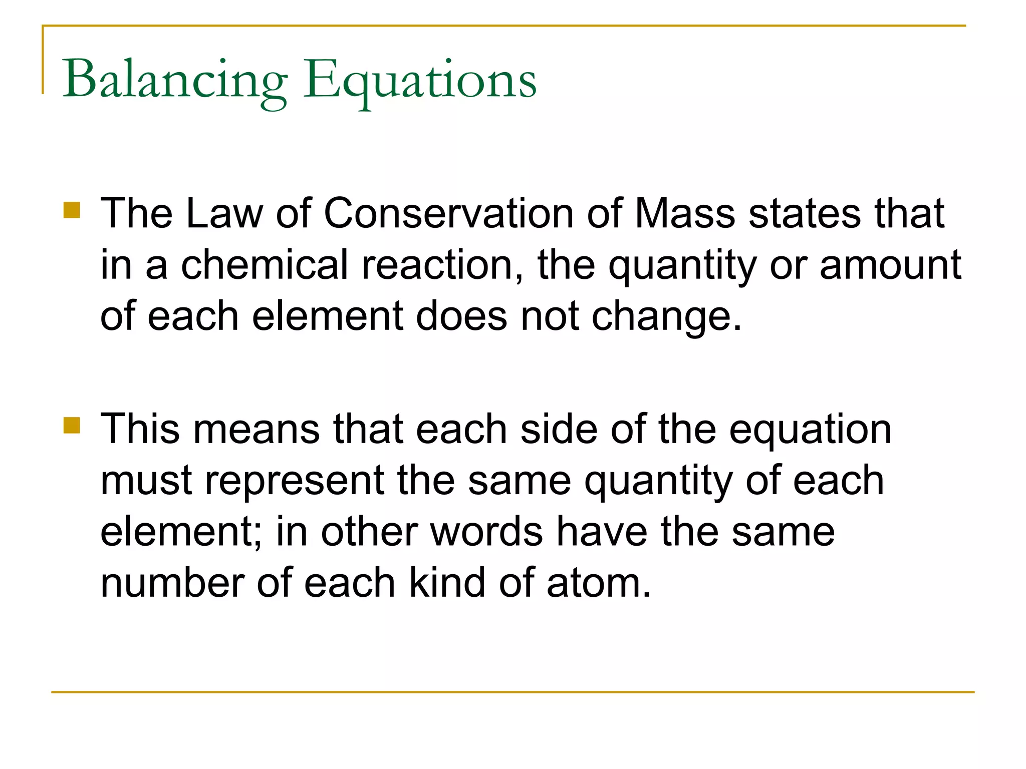 Balancing Chemical Equations | PPT