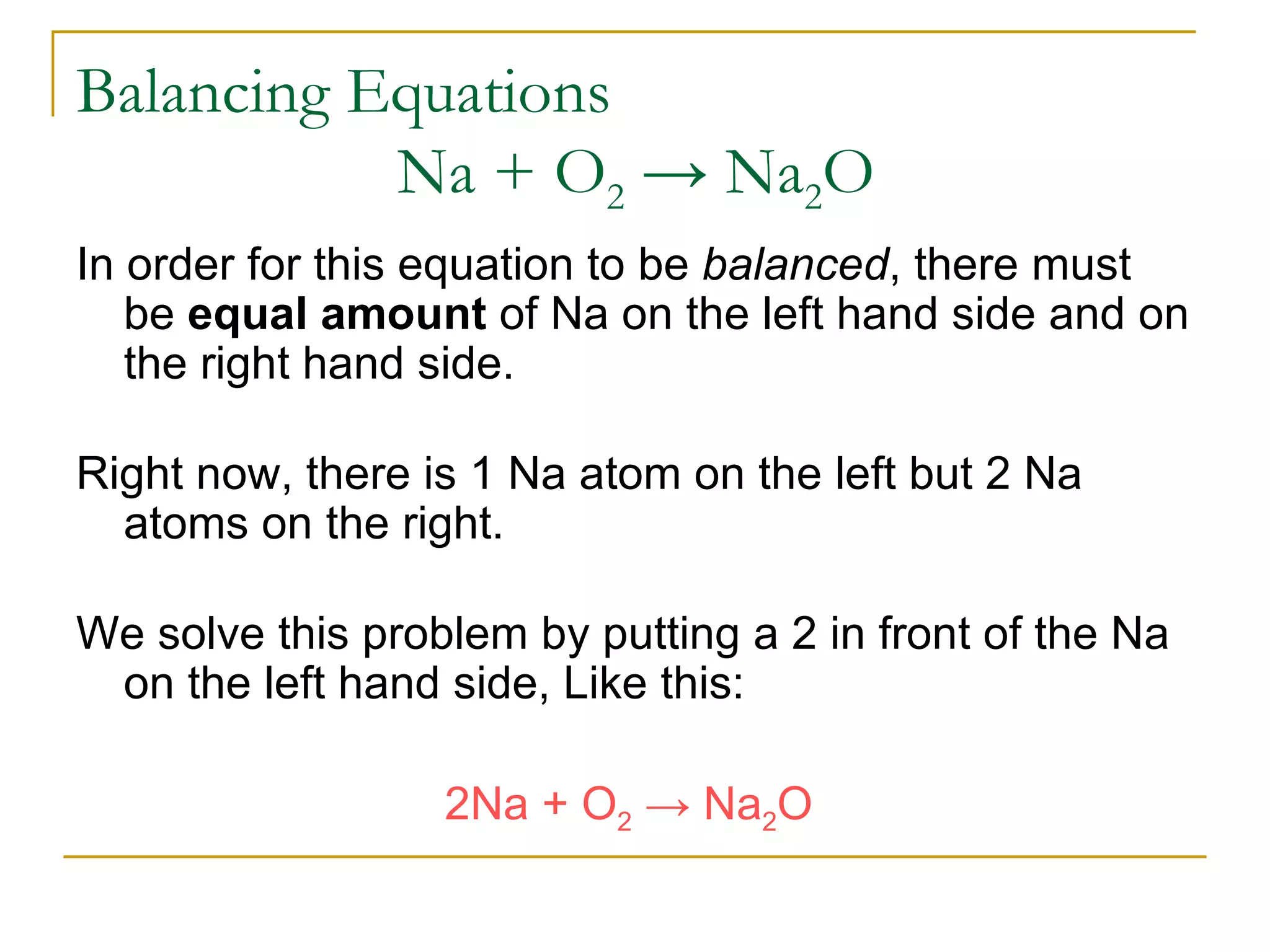 Balancing Chemical Equations | PPT