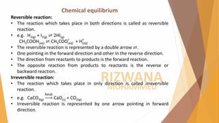 1st Lecture on Chemical Equilibrium | Chemistry Part II | 11th Std | PDF