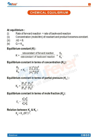 Chemical Equilibrium - Chemistry Revision Notes | PDF