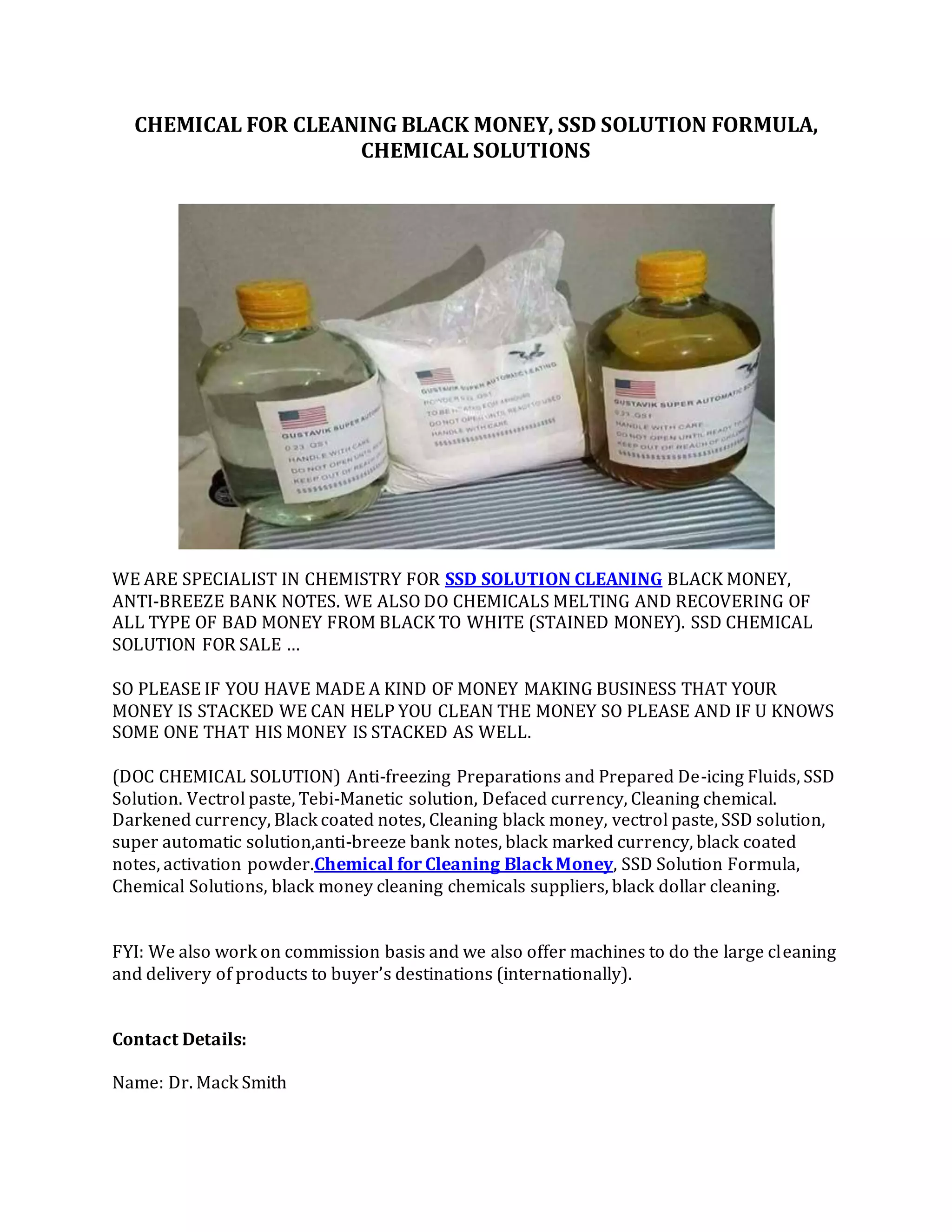 Chemical for cleaning black money, ssd solution formula, chemical ...