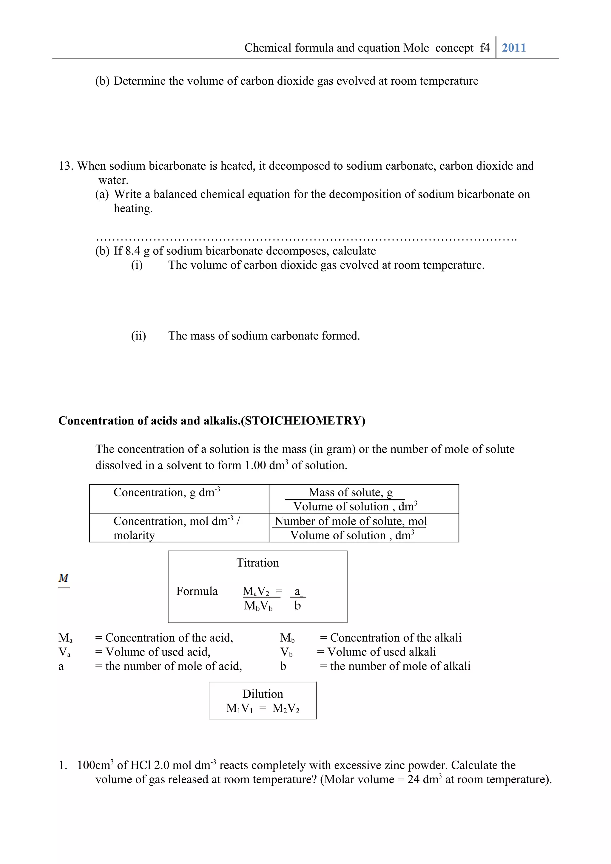 Chemical formula and equation, mol concept | DOC