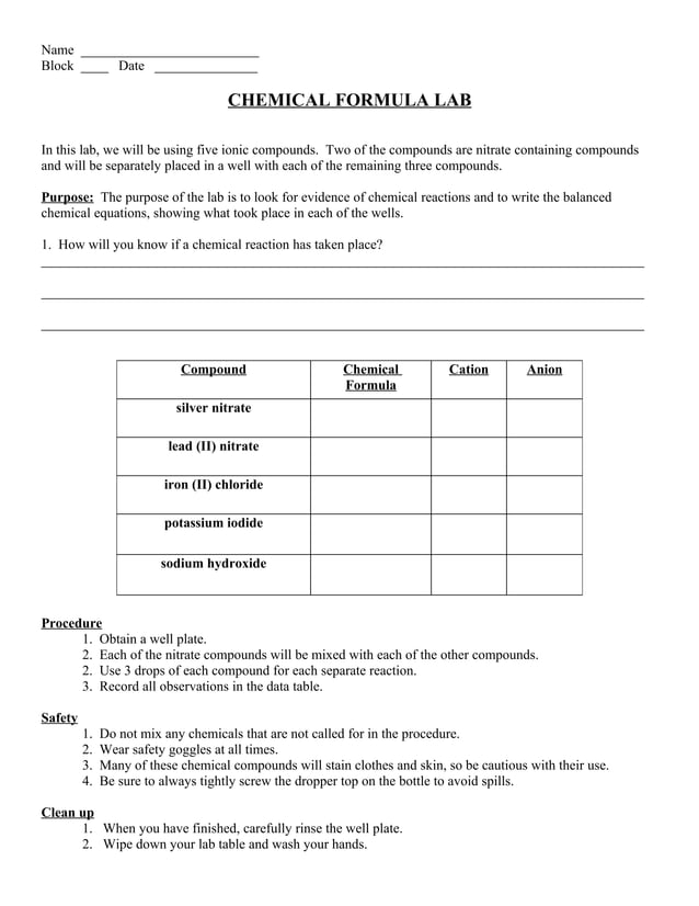 Chemical Formula Lab C | DOC | Chemistry | Science
