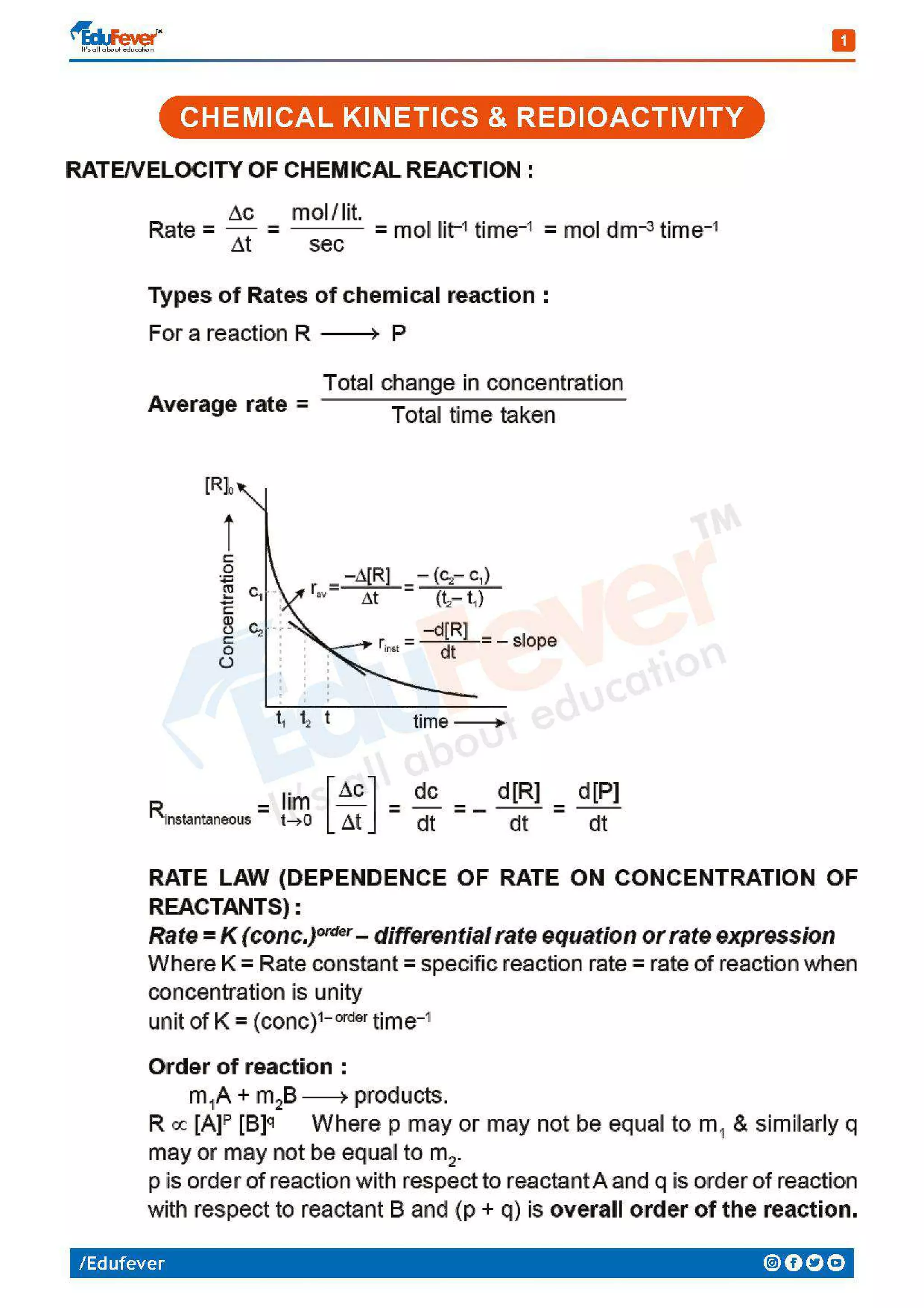 Chemical Kinetics & Radioactivity - Chemistry Revision Notes | PDF