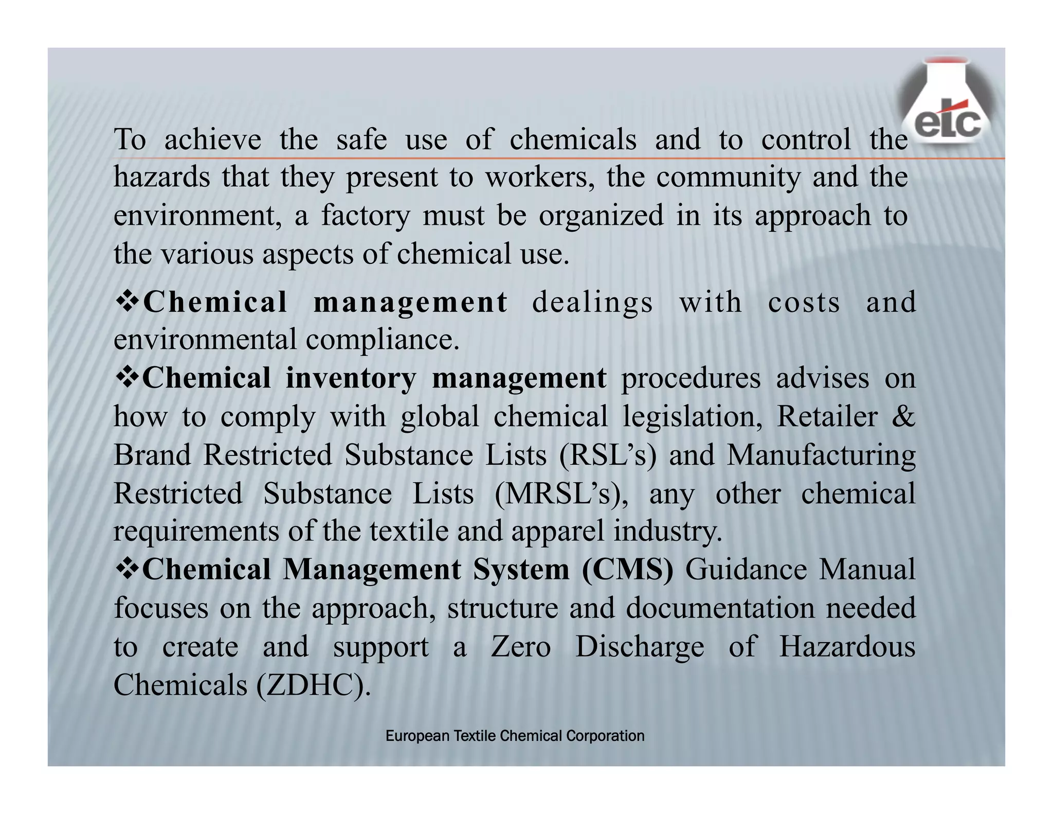 Chemical Management System (CMS) in T&C | PDF