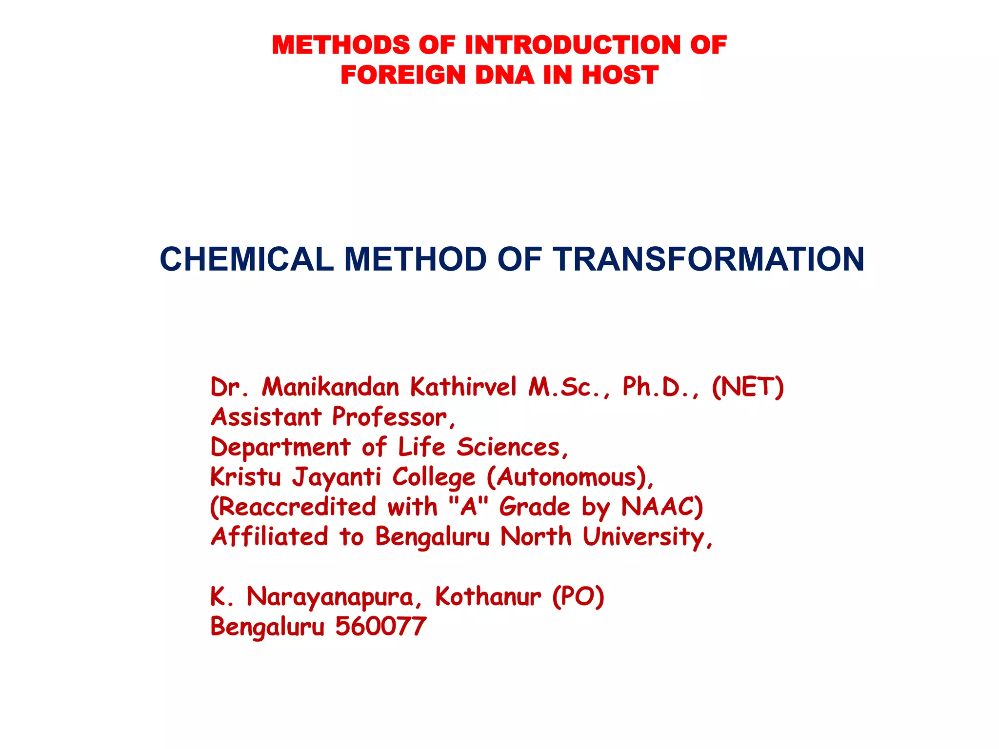 Chemical method of transformation | PDF