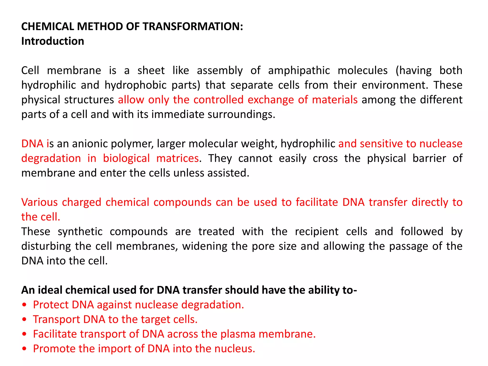 Chemical method of transformation | PDF