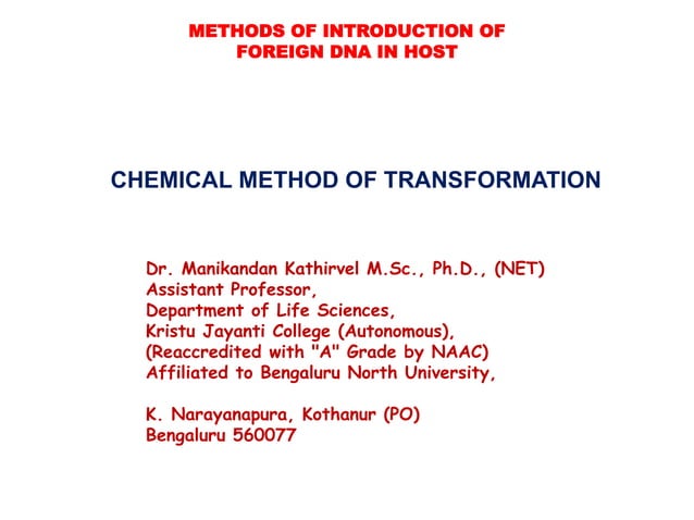 Chemical method of transformation | PDF | Biological Sciences | Science