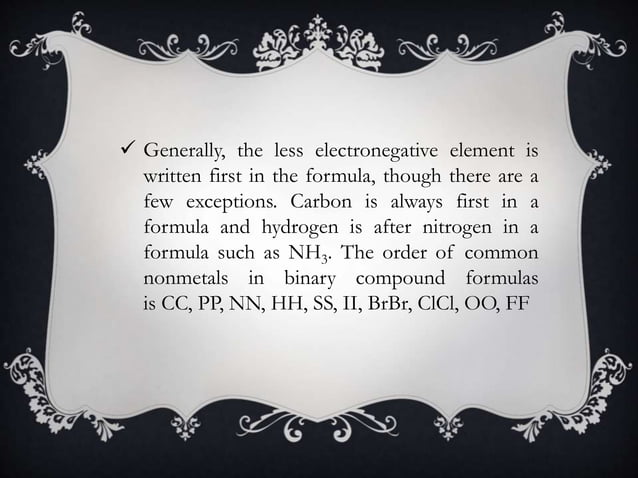 CHEMICAL NAMES AND FORMULAS naming and presentation | PPTX | Chemistry ...