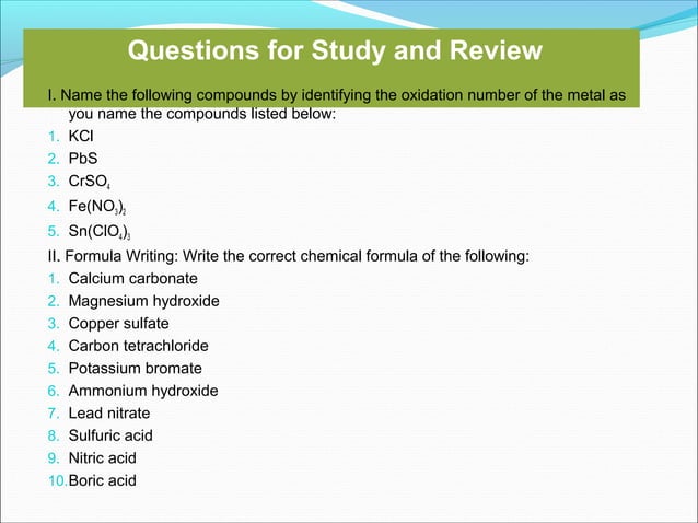 Chemical nomenclature and formulas | PPT