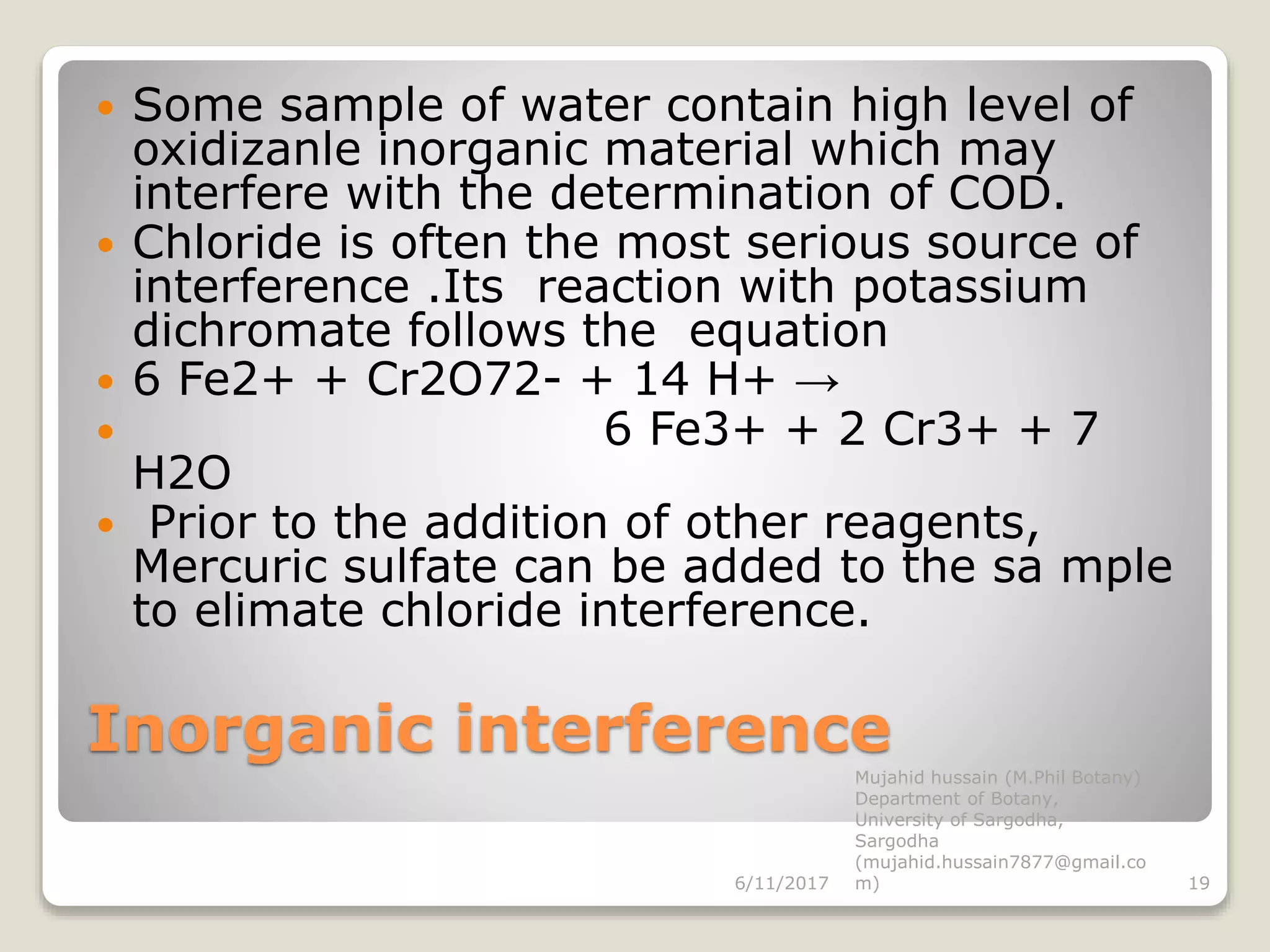 Chemical oxygen demand. mujahid hussain | PPTX