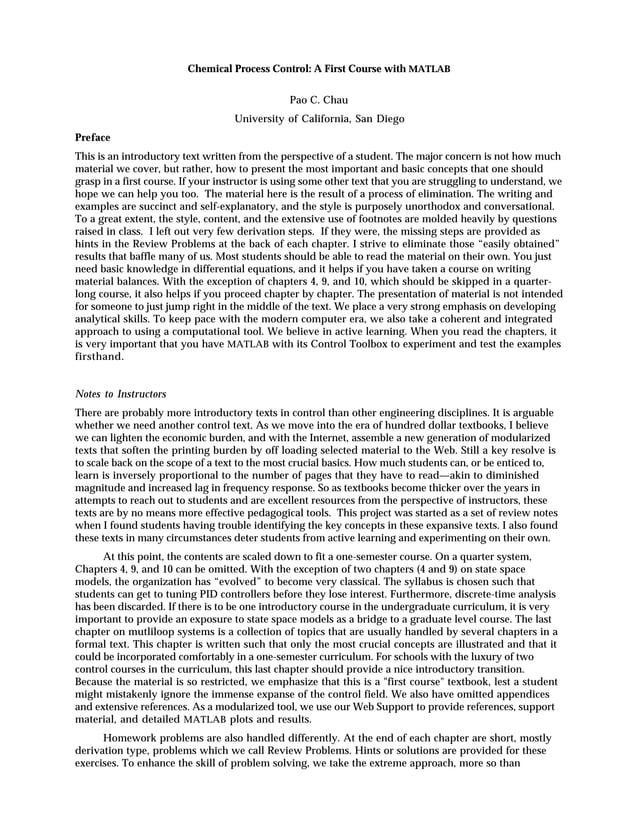 Chemical process control a first course with matlab p.c. chau | PDF ...