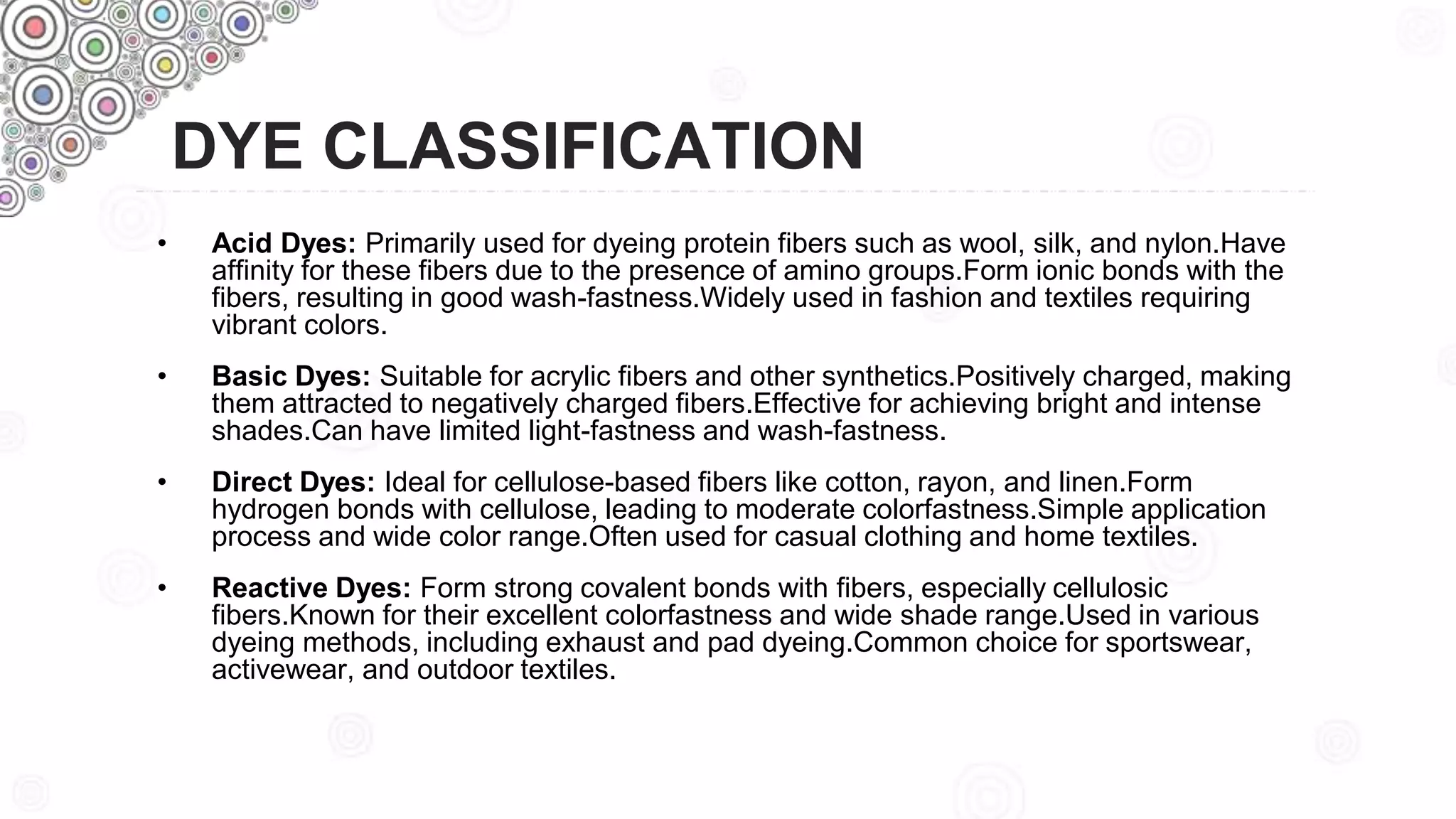 Types of dye and bond between dye and fibre in textile Chemical Processing | PPTX