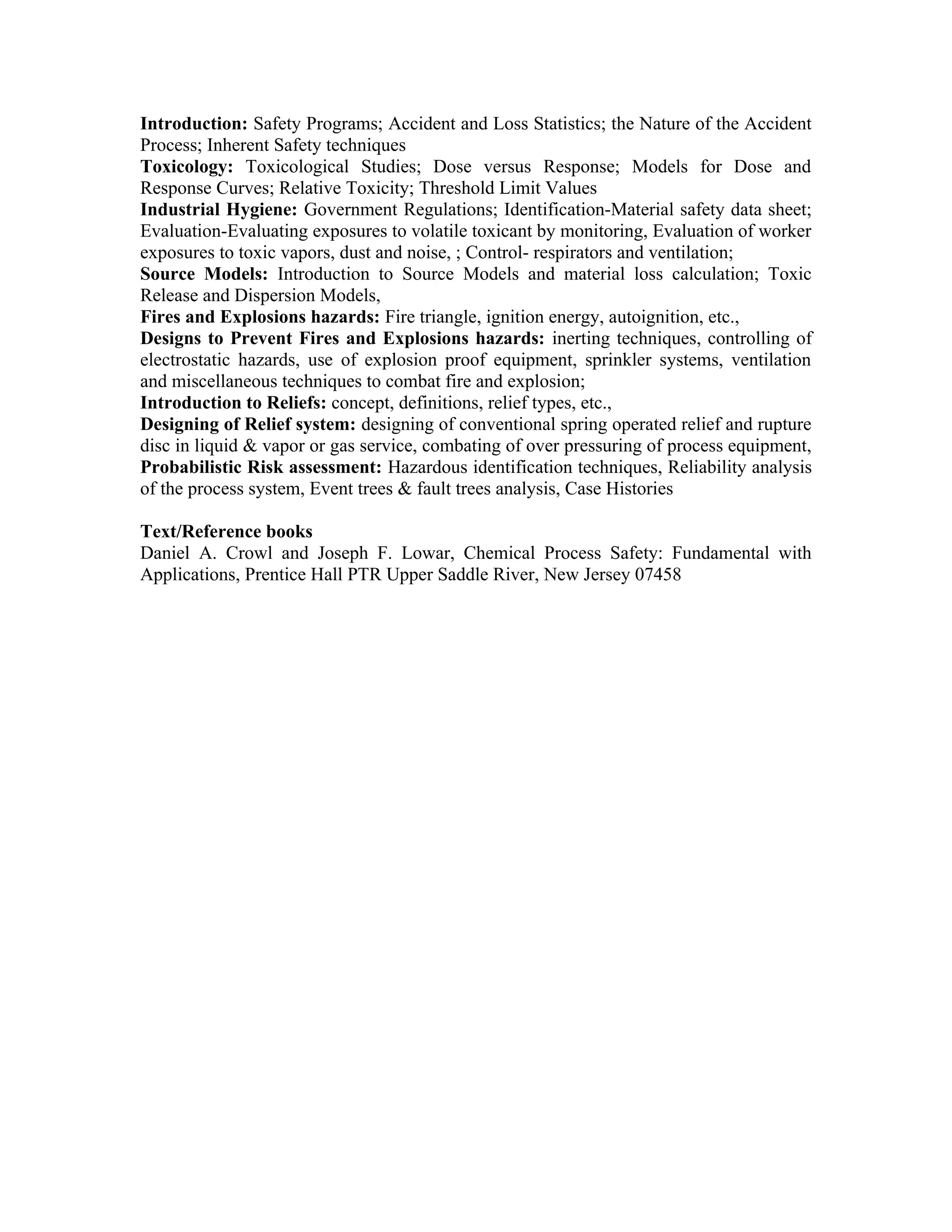 Chemical Process Safety Fundamental with application, Assignments ...