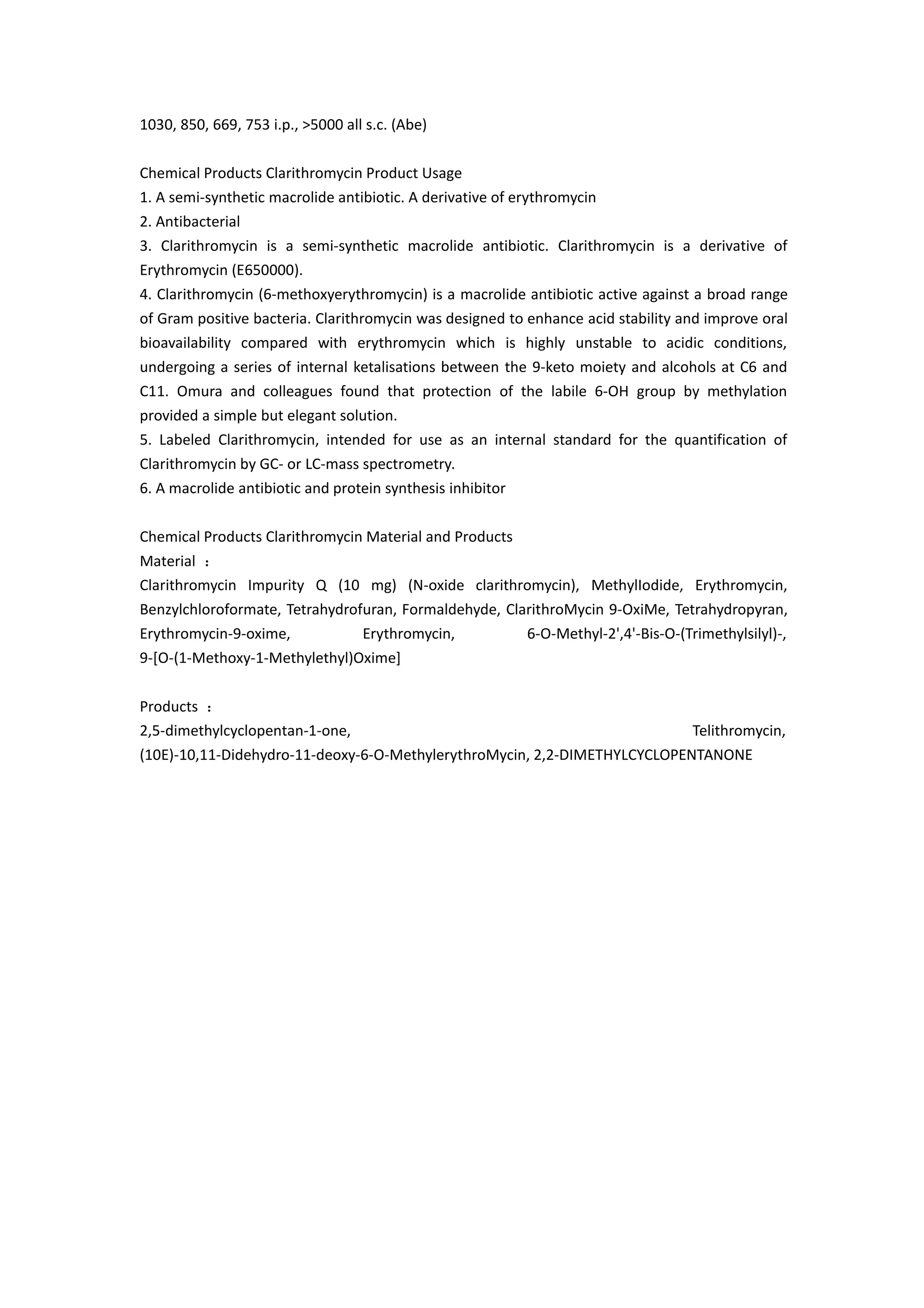 Chemical products clarithromycin description | PDF