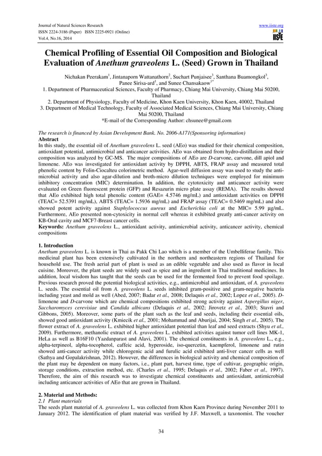 Chemical profiling of essential oil composition and biological | PDF