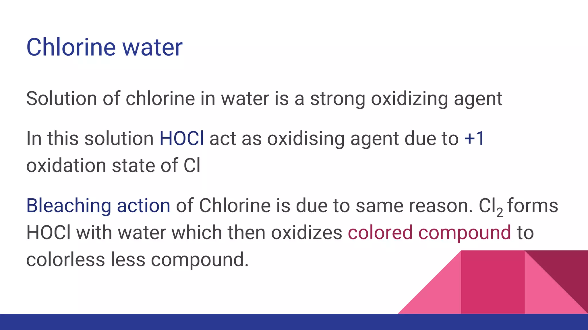 Chemical Properties of Chlorine Gas | PPTX | Chemistry | Science