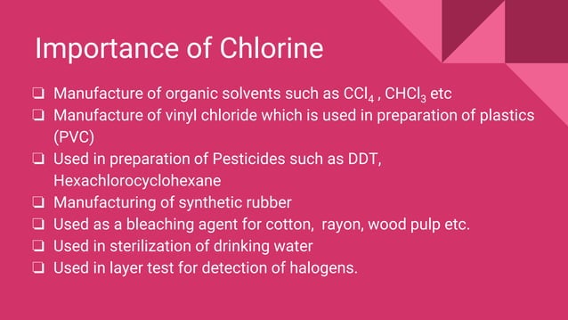 Chemical Properties of Chlorine Gas | PPTX | Chemistry | Science