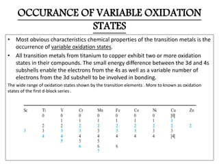Inorganic Chemistry : Transition Elements (Chemical properties of first ...
