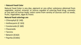 Chemical properties of natural colors, chlorophyll, carotenoids ...