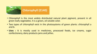 Chemical properties of natural colors, chlorophyll, carotenoids ...