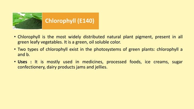 Chemical properties of natural colors, chlorophyll, carotenoids ...