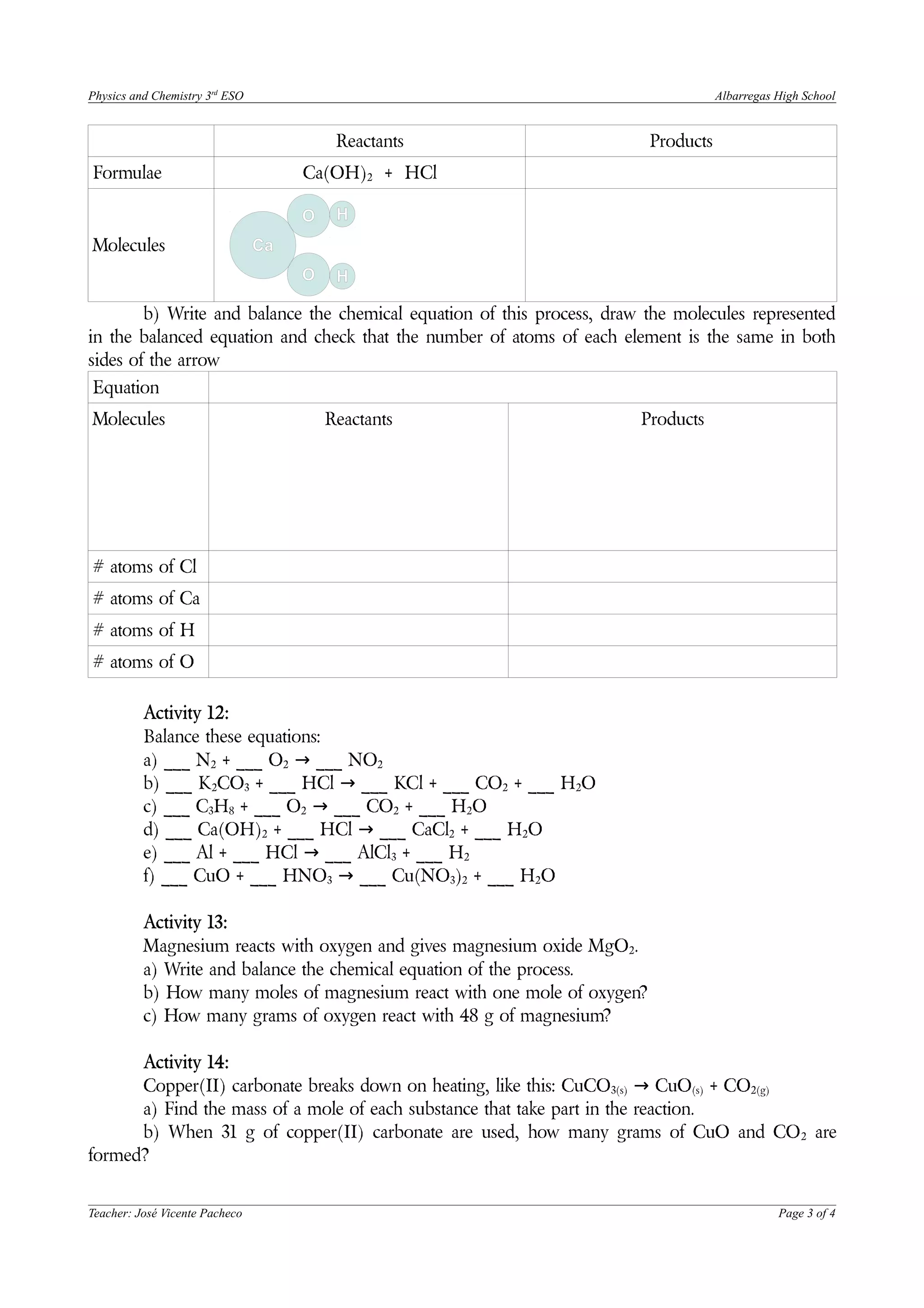 Chemical reaction activities | PDF