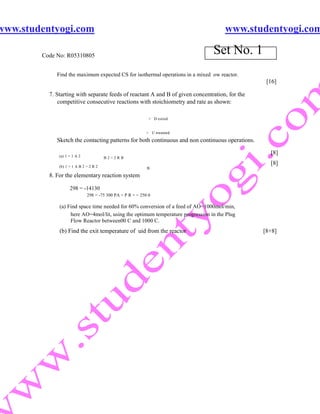 Chemicalreactionengineering I Jntu Model Paper{Www.Studentyogi.Com} | PDF