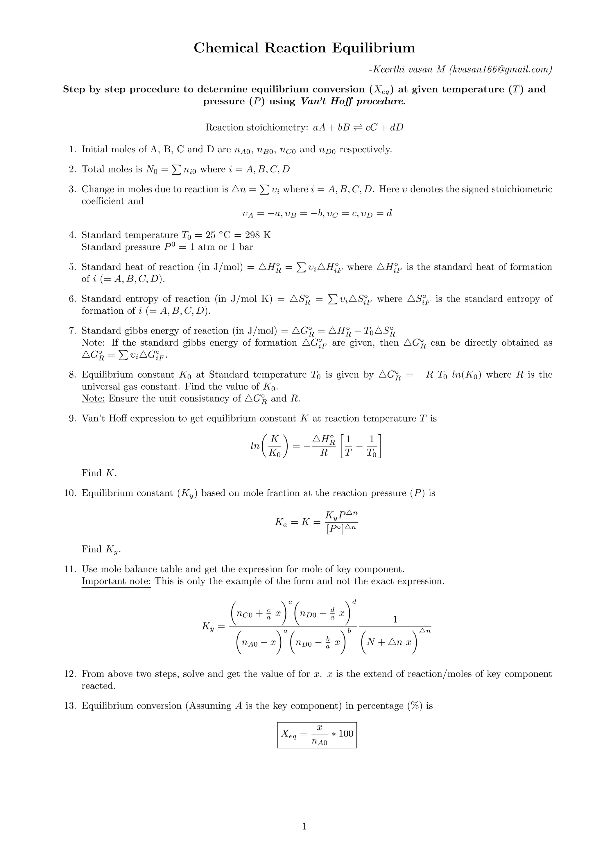 Chemical Reaction Equilibrium | PDF