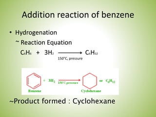 Chemical reaction and application of benzene | PPTX